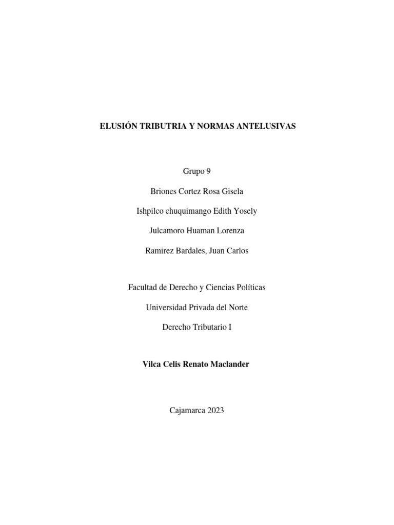 Elusión Tributaria y Normas Antielusivas | PDF | Evasión de impuestos ...