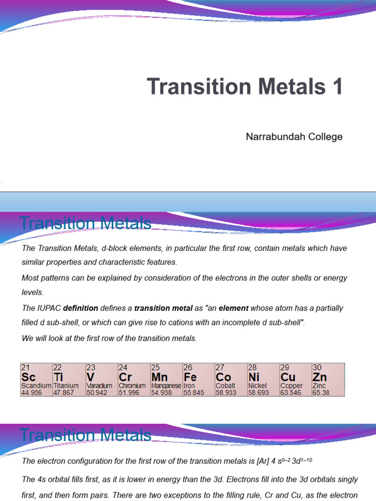 Transition Metals 1 | PDF | Transition Metals | Coordination Complex