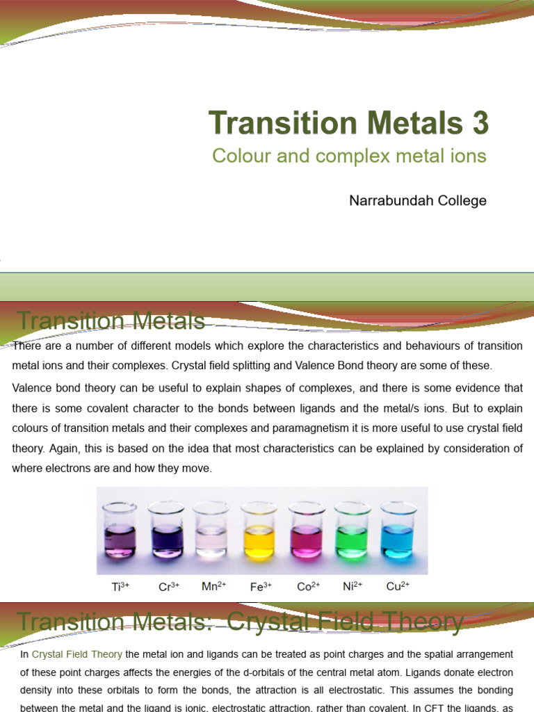 Transition Metals 3 | PDF | Ligand | Chemical Bond