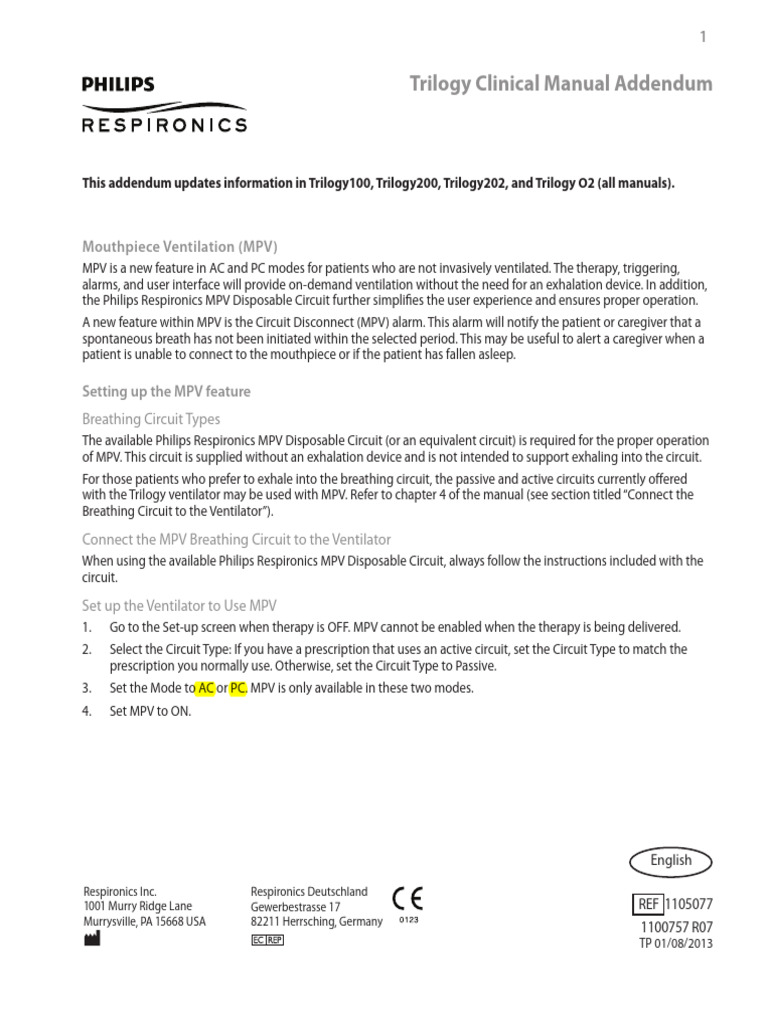 Trilogy Clinical Manual Addendum Mouthpi | PDF | Breathing | Respiration