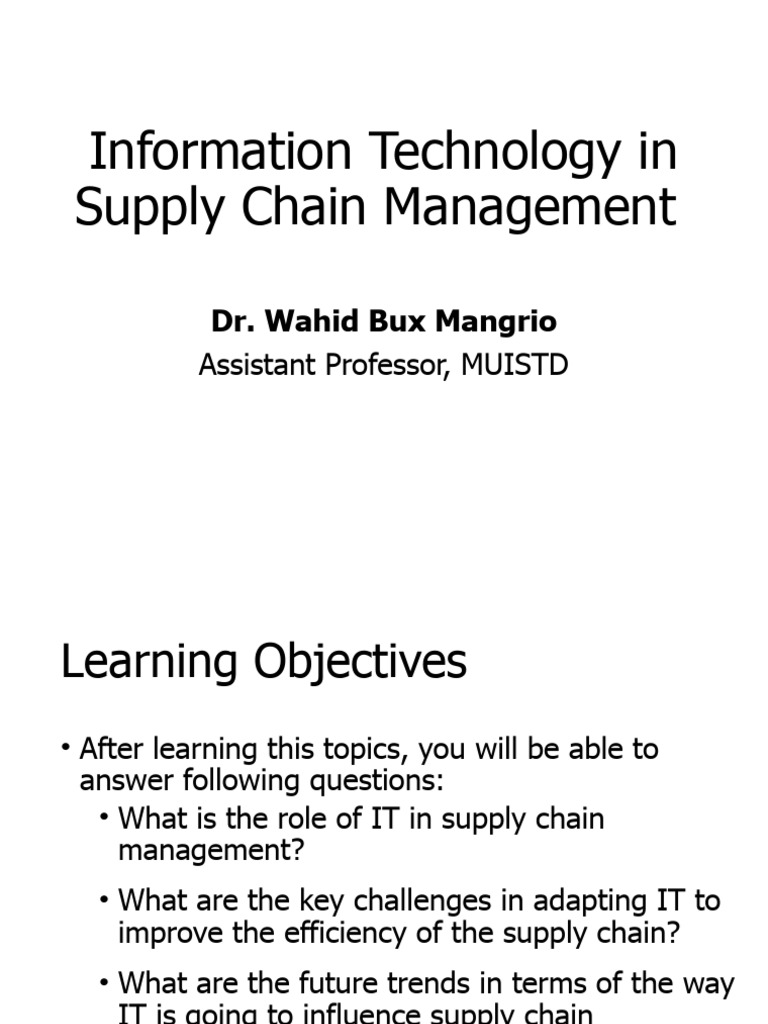 IT's Role in Supply Chain Management | PDF | Supply Chain | Supply ...