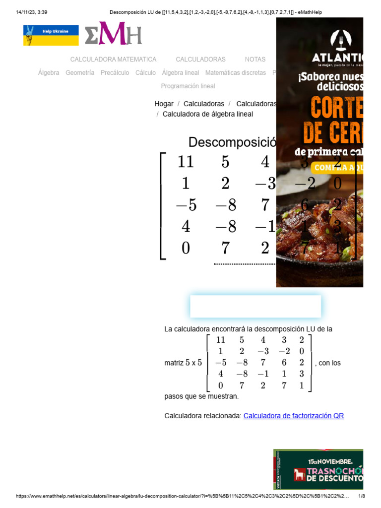 Descomposición LU de una matriz 5x5 | PDF | Matemáticas De La Computación | Álgebra lineal