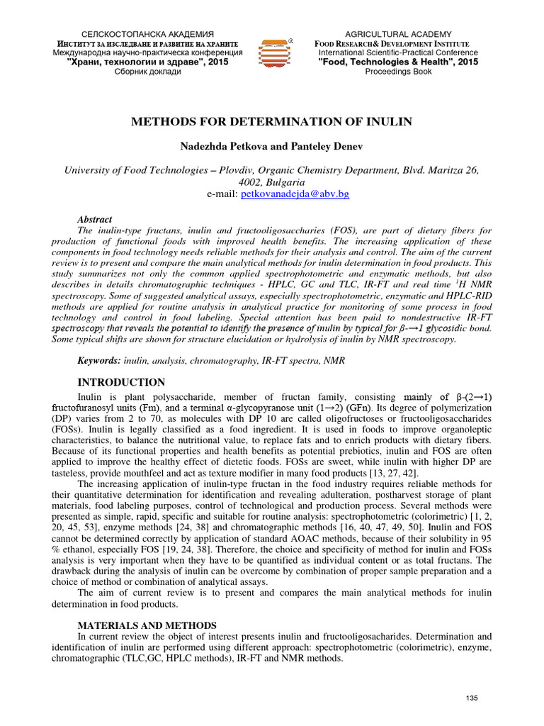 Methods For Determination of Inulin | PDF | Gas Chromatography | High ...