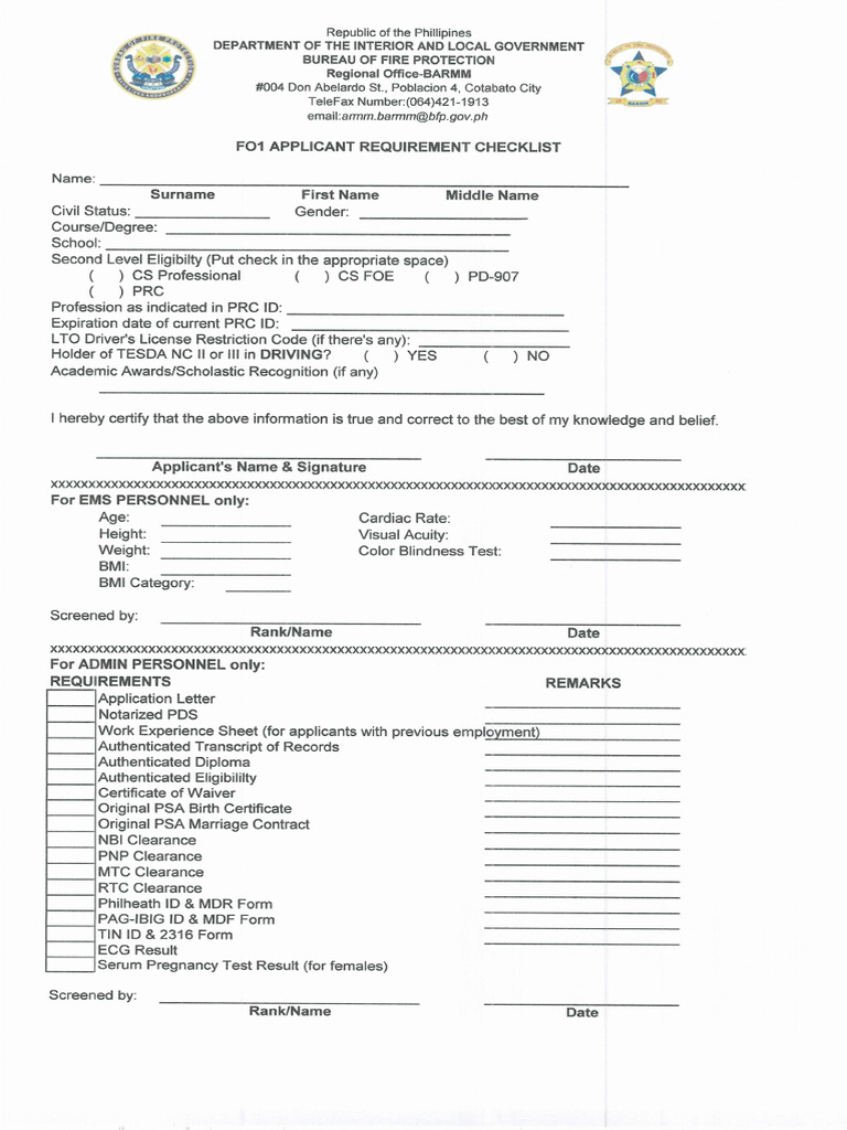 FO1 Applicant Requirement Checklist | PDF