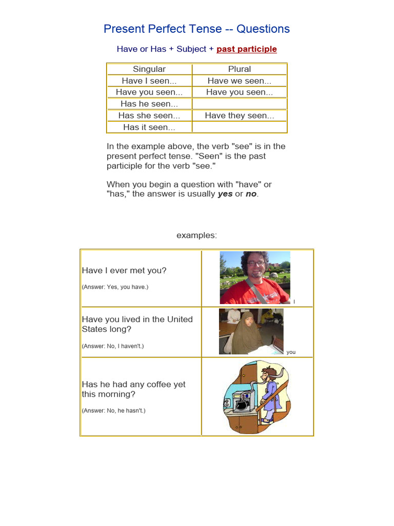 Present Perfect Tense Questions | PDF