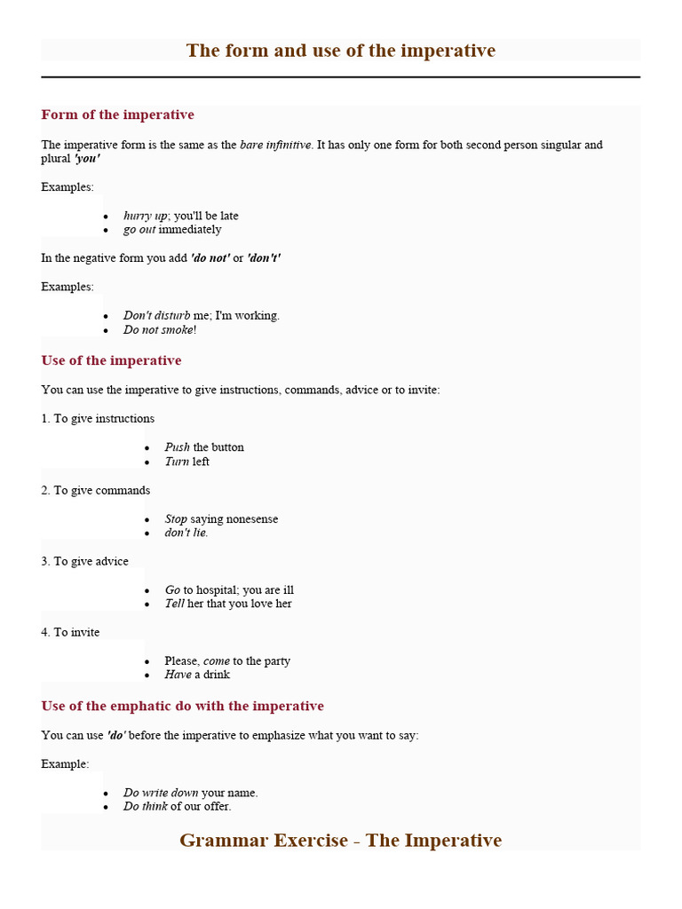 The Form and Use of The Imperative | PDF