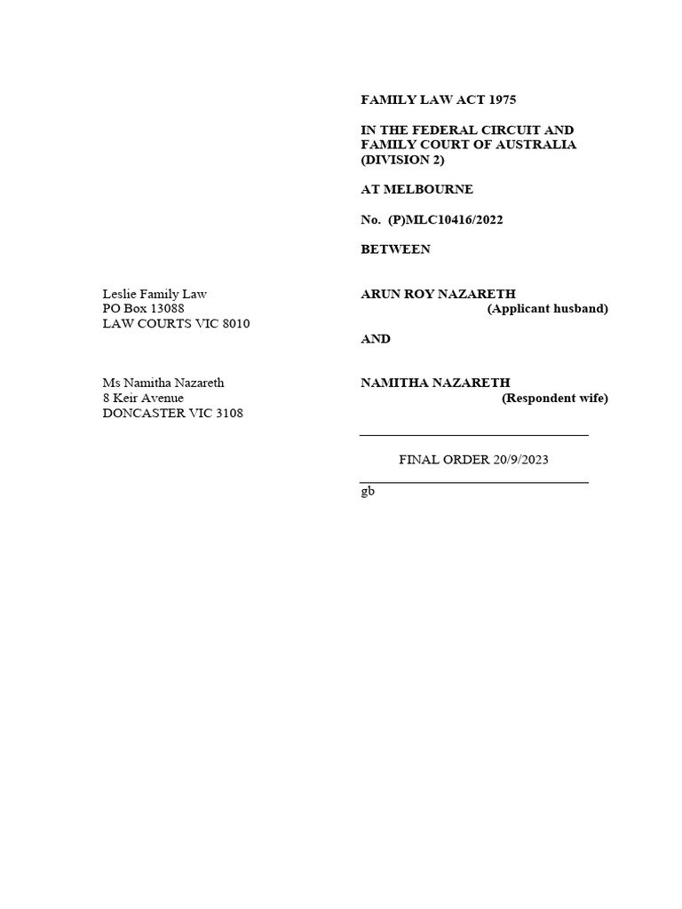 Final Orders in Nazareth Family Law Case | PDF | Search Warrant | Justice