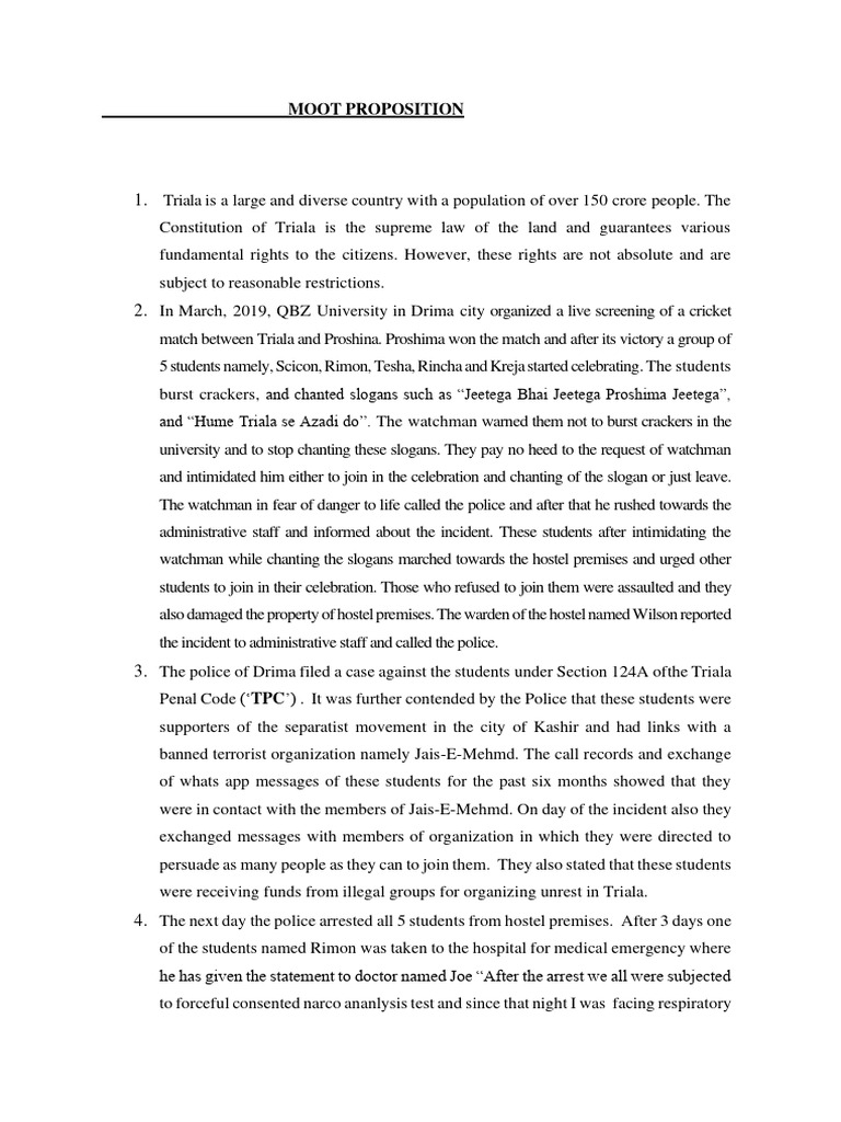 Edited Sample Moot Proposition-Psda | PDF | Common Law | Human Rights