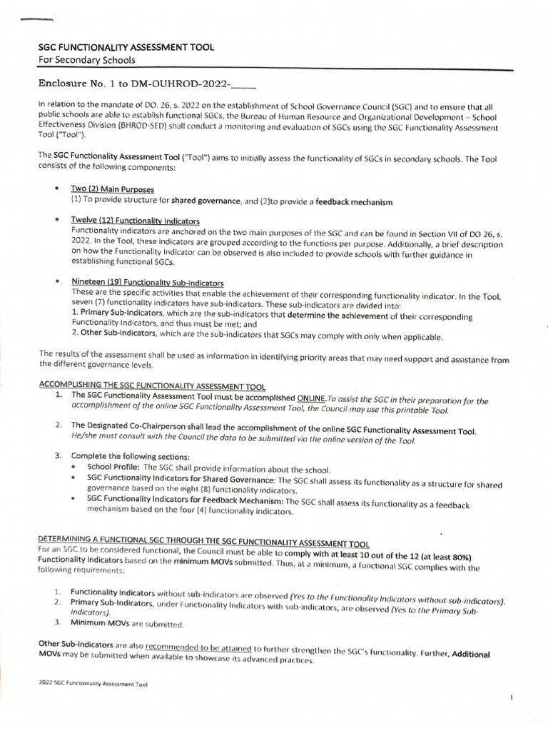 SGC Functionality Assessment Tool Results | PDF