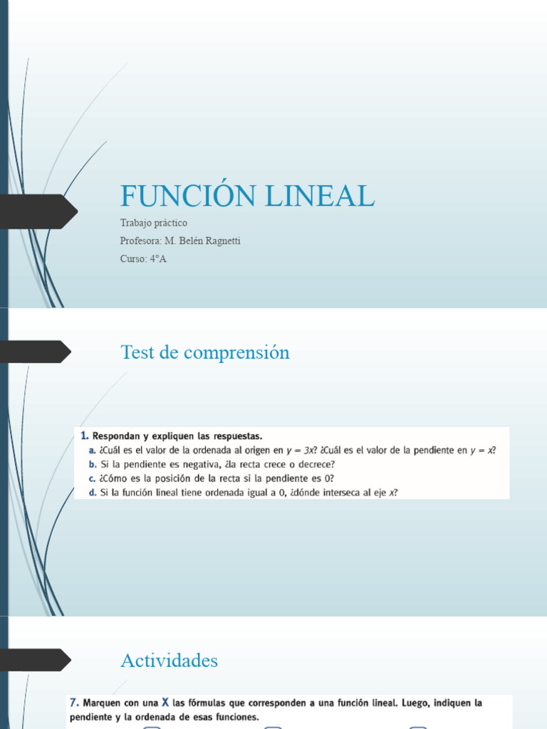 Función Lineal: Trabajo Práctico 4°A | PDF