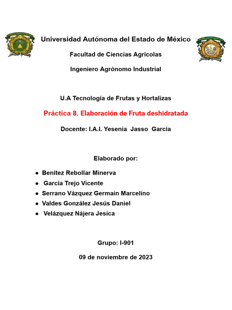 Reporte Practica 8 | PDF | Alimentos | Agua