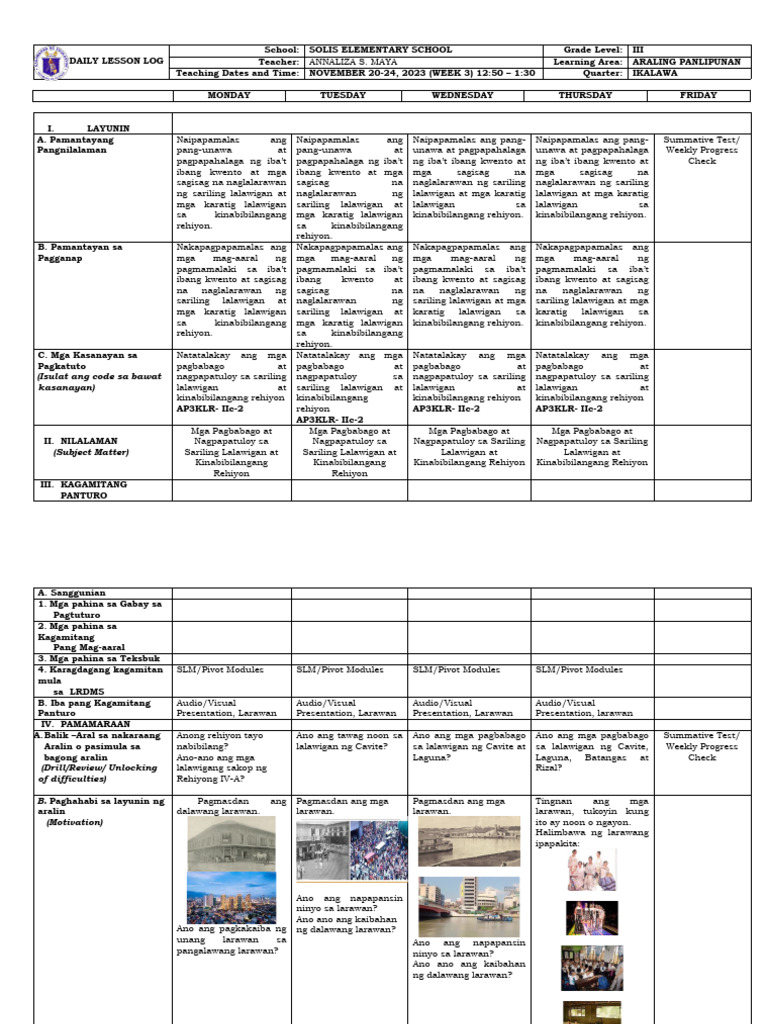 DLL Aralpan3 Q2 W3 | PDF
