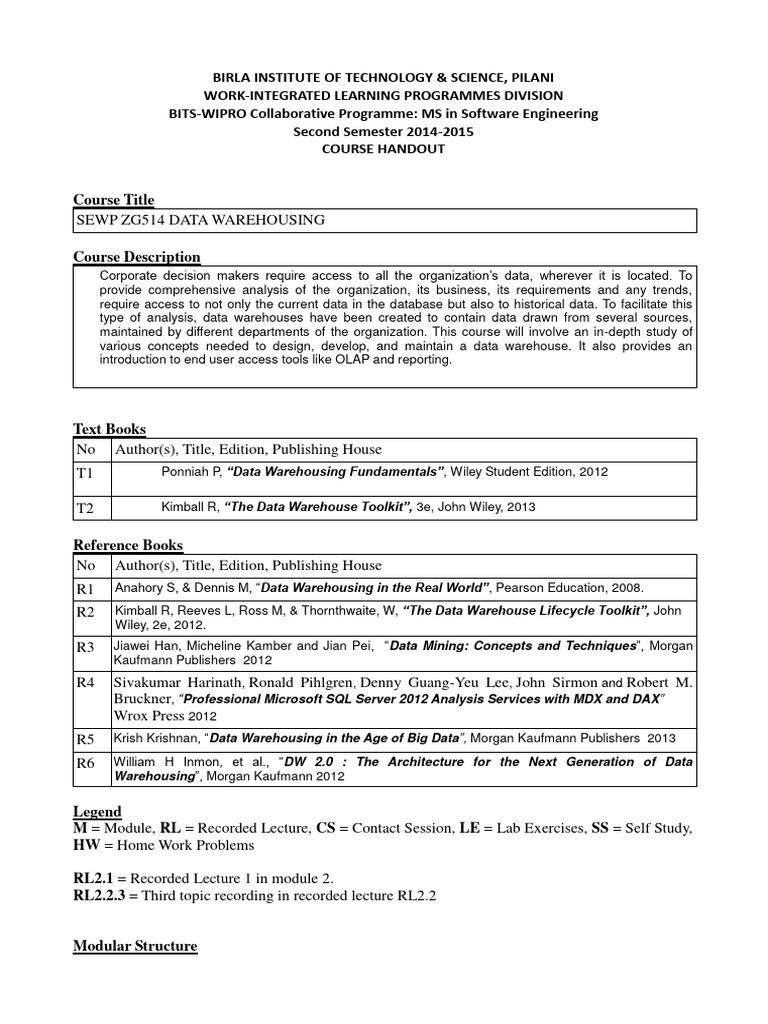 DWH Syllabus | Download Free PDF | Data Warehouse | Cognitive Science