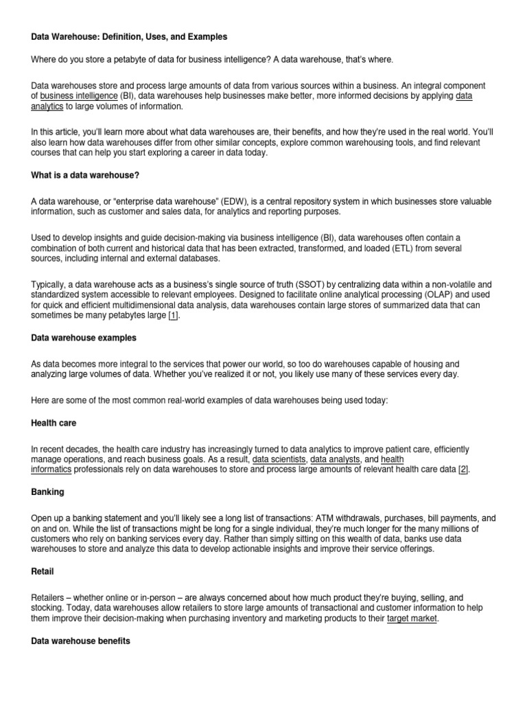 Data Warehouse-3 | PDF | Data Warehouse | Business Intelligence Data Warehouse-3 | PDF | Data Warehouse | Business Intelligence
