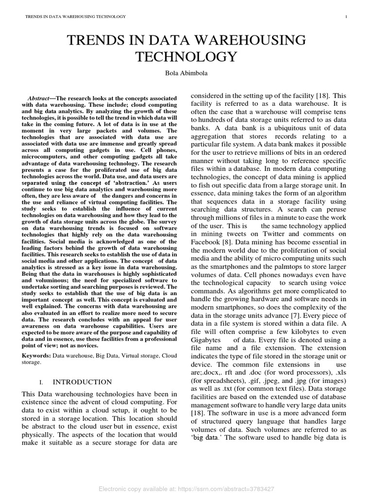 Trends in Data Warehousing Technology | PDF | Cloud Computing | Computer Data Storage