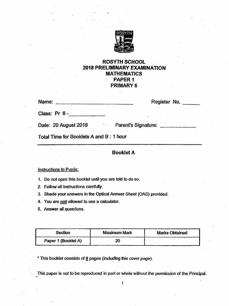 P6 Maths SA2 2018 Rosyth Exam Papers | PDF | Swimming | Mathematics