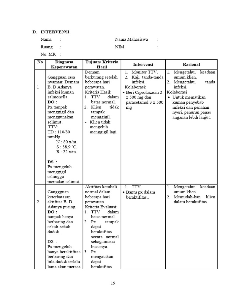 Rencana Asuhan Keperawatan 2 Demam Thypoid | PDF
