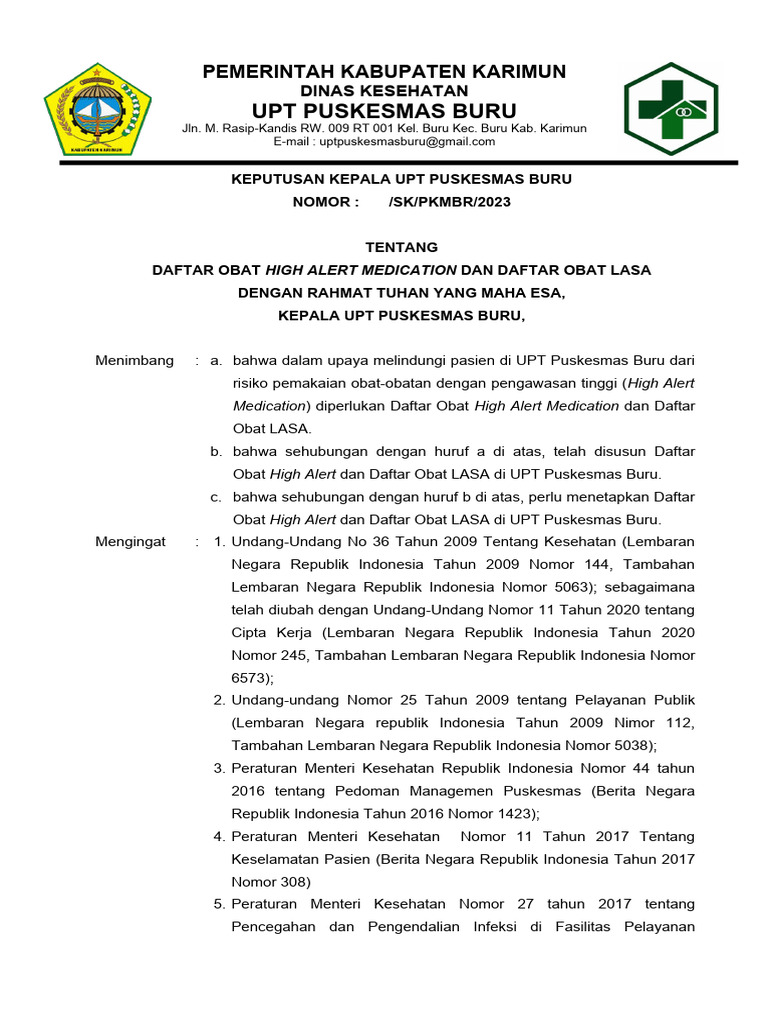 533 (A) SK DAFTAR OBAT HIGH ALERT DAN LASA 2023 | PDF