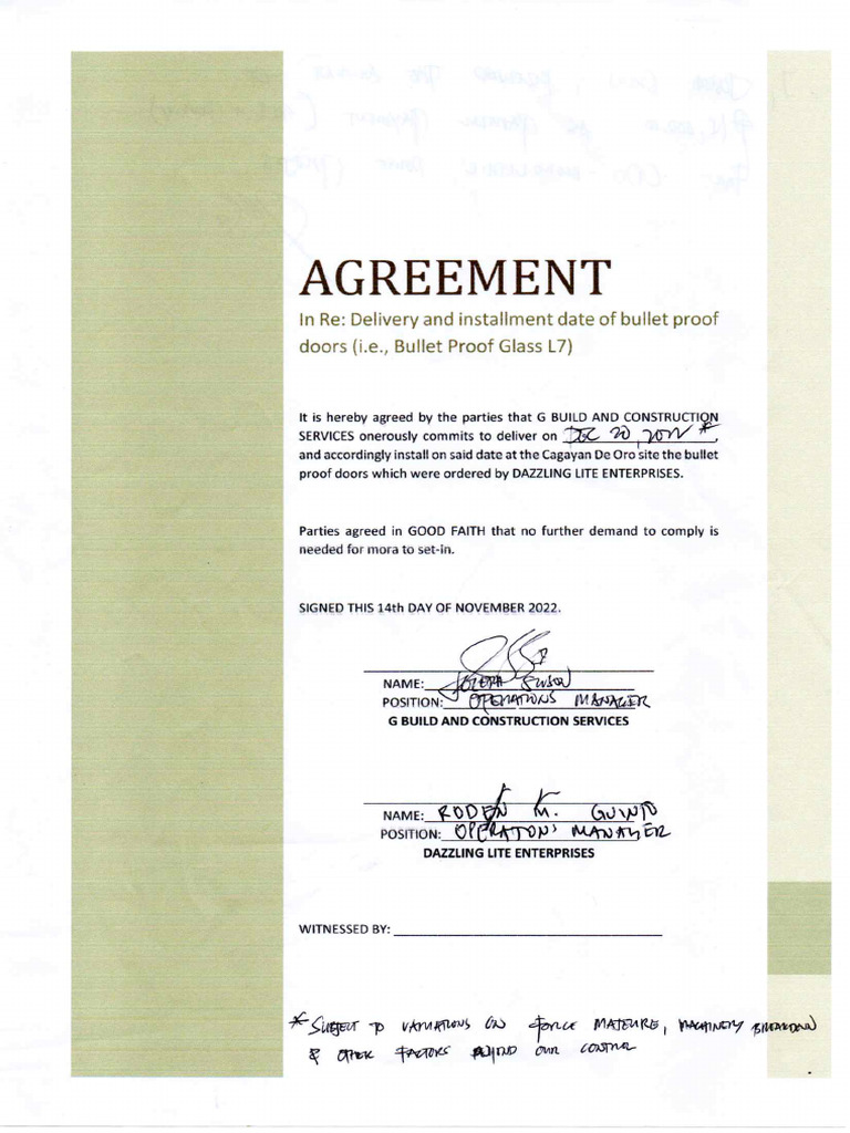 Agreement - Bullet Proof Door | PDF