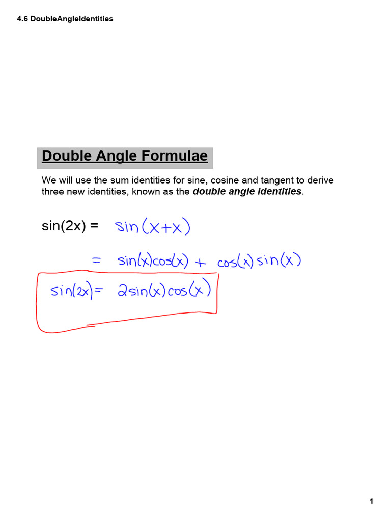 Double Angle Trigonometry | PDF | Teaching Methods & Materials