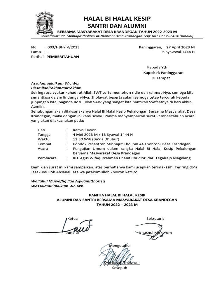 Pemberitahuan Kapolsek | PDF