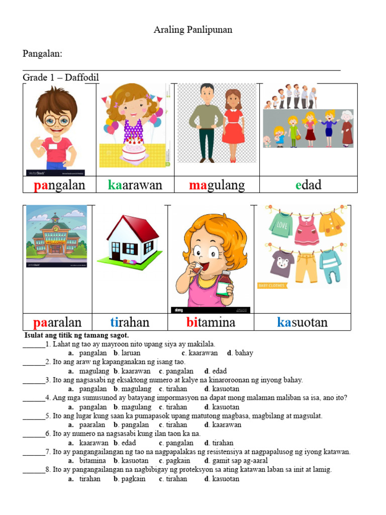 Grade 1 ARALING PANLIPUNAN Q1 | PDF