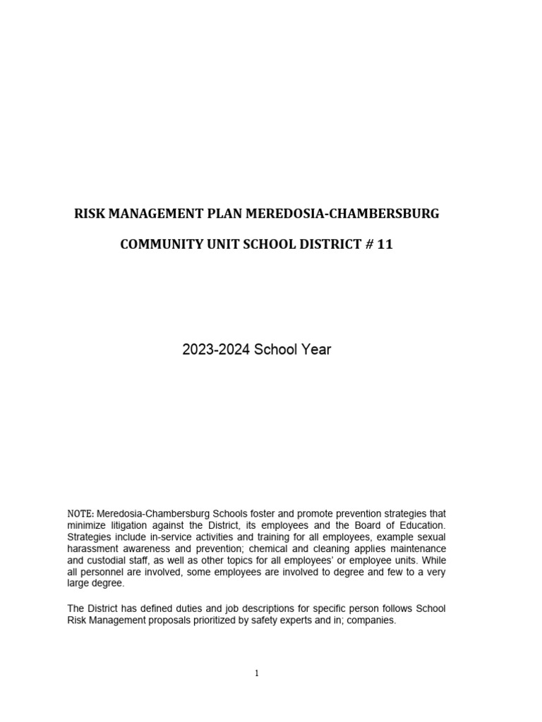 Risk Management Plan 2023-2024 | PDF | Teachers | Insurance