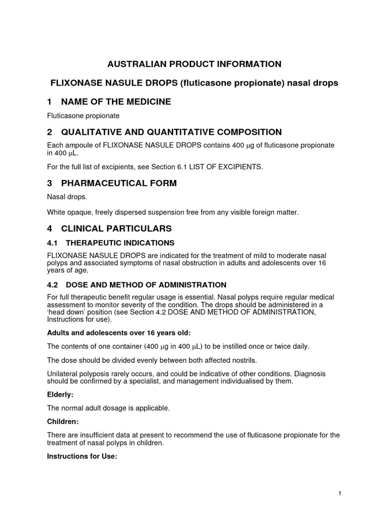 Flixonase-Nasule-Drops Pi 004 04 Draft-Clean | PDF | Corticosteroid ...