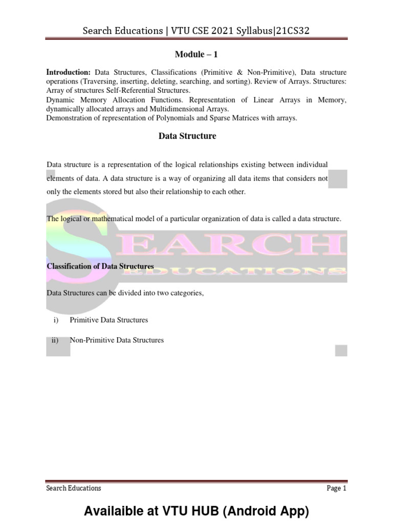 Module 1 Dsa Pdf Integer Computer Science Data Structure