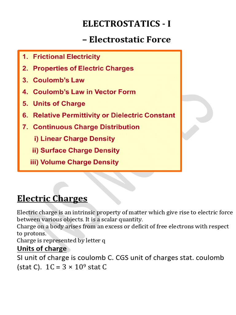 Electrostatics One | PDF | Electric Charge | Electrostatics