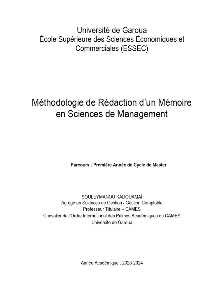 COURS DE METHODOLOGIE DE REDACTION DE MEMOIRE - Master ESSEC - 2023-2024 | PDF | Échantillonnage ...