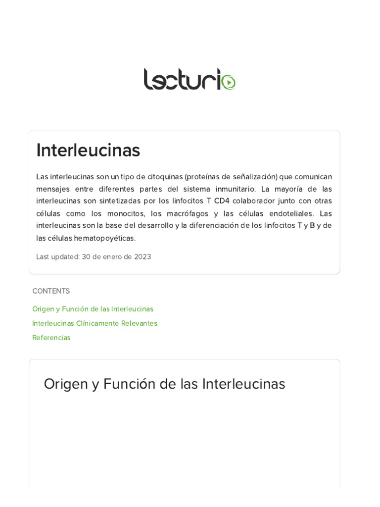 Función y Tipos de Interleucinas | PDF | Interleucina | Citocina