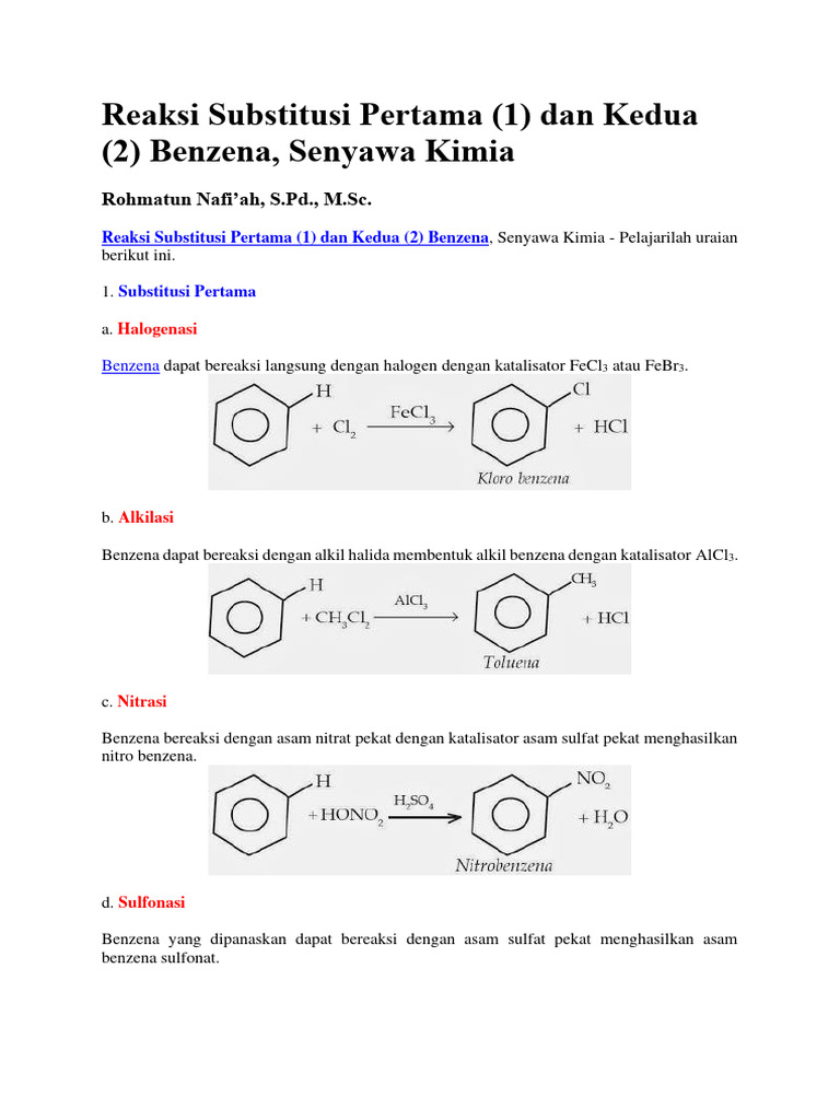 Reaksi Substitusi Benzena: Halogenasi & Nitrasi | PDF