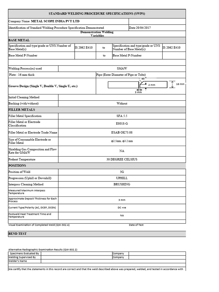 SPL - PQR-WPS-SWPS Smaw | PDF | Construction | Welding