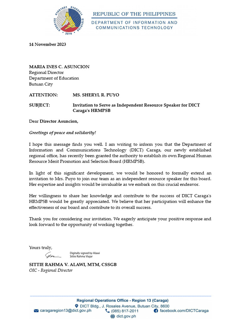 DICT R13 Letter Request To DEPED - Mrs. Puyo | PDF