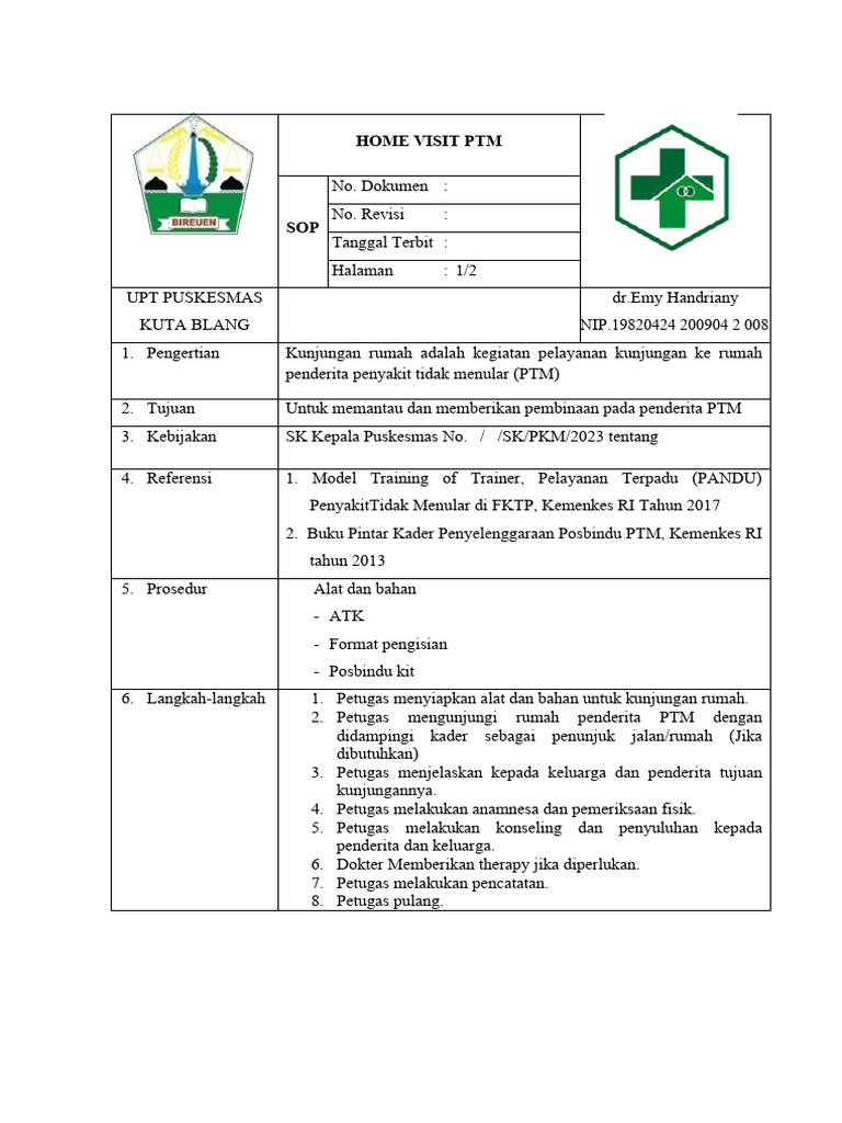 Sop Home Visit PTM 2023 | PDF