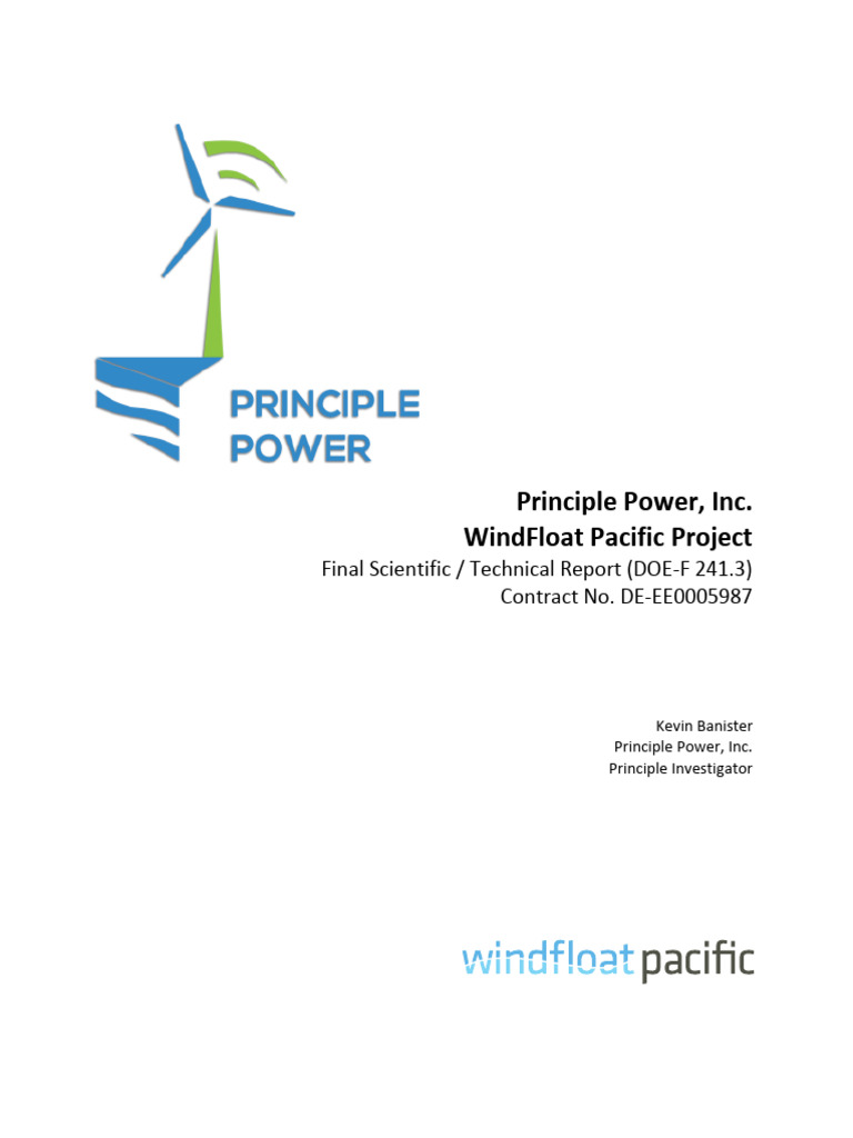 Principle Power, Inc. Windfloat Pacific Project | PDF | Offshore Wind Power | Wind Turbine
