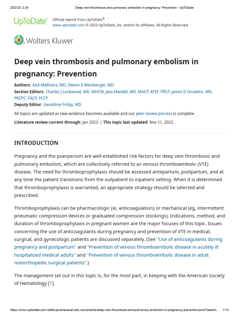 Deep Vein Thrombosis and Pulmonary Embolism in Pregnancy - Prevention ...