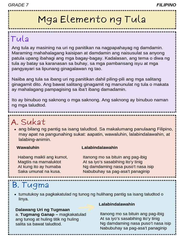 (G7 HANDOUT) Mga Elemento NG Tula | PDF