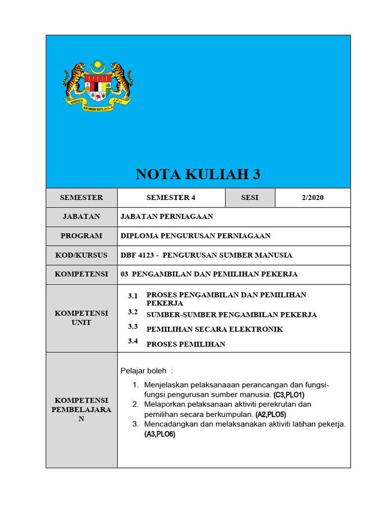 HRM - Nota Kuliah 3 | PDF