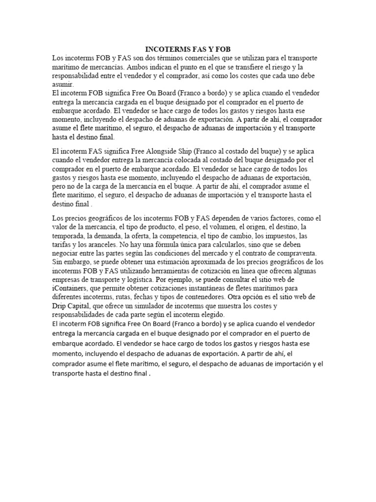 Incoterms FAS vs FOB: Claves y Diferencias | PDF | Economias | El ...