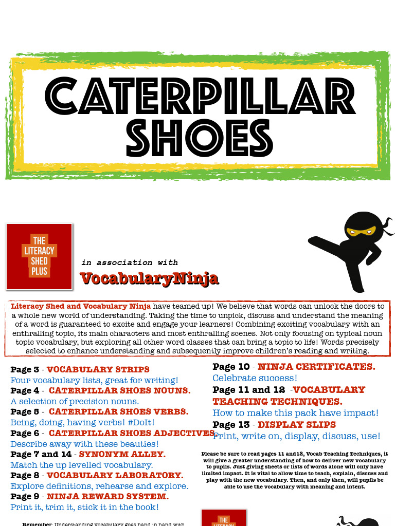 Caterpillar Shoes 5-7 - Vocabulary Ninja Pack | PDF | Vocabulary | Noun