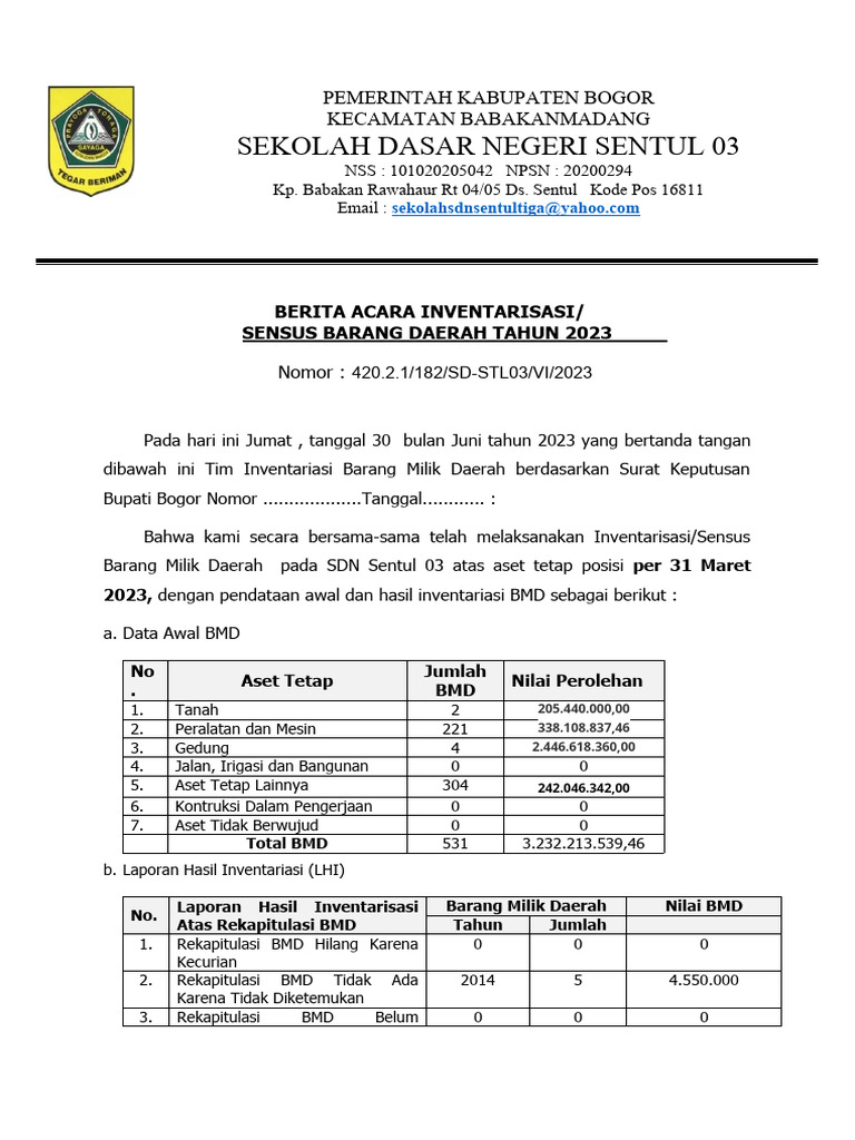 Berita Acara - Suket - Surat Nyata-Pengantar Sensus BMD 2023 | PDF