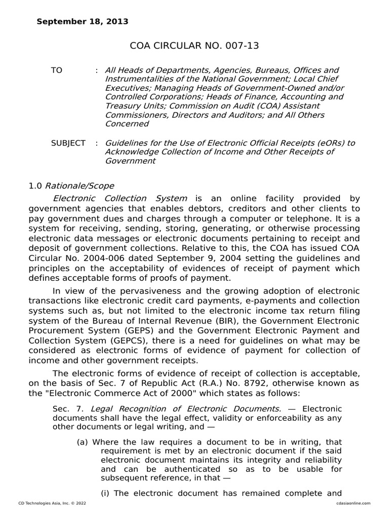 Guidelines for Electronic Official Receipts | PDF | Payments | Receipt