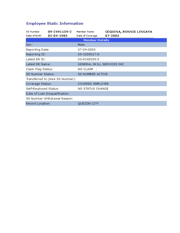 Employee Static Information | Business