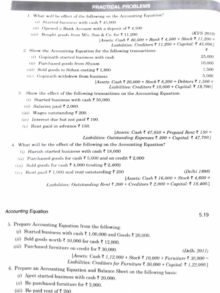 Accounting Equation (Practical Questions) | PDF | Debits And Credits ...