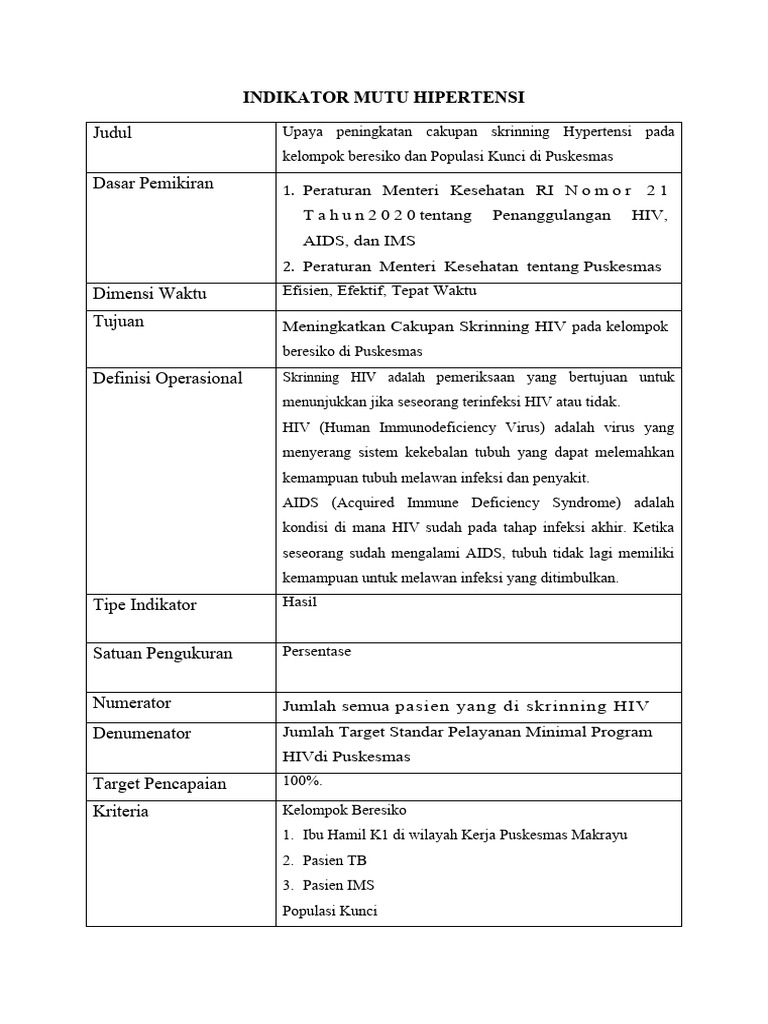 Indikator Mutu Hiv | PDF