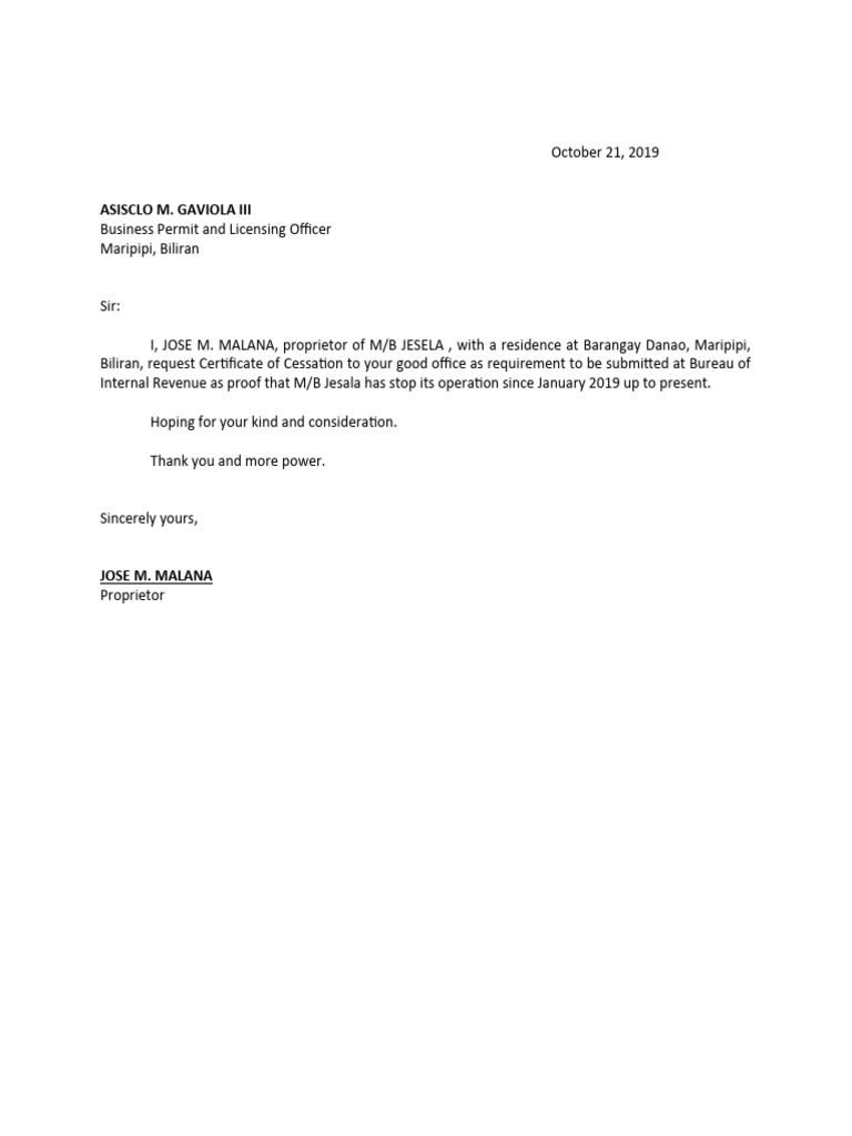 Letter - Cessation 2 | PDF