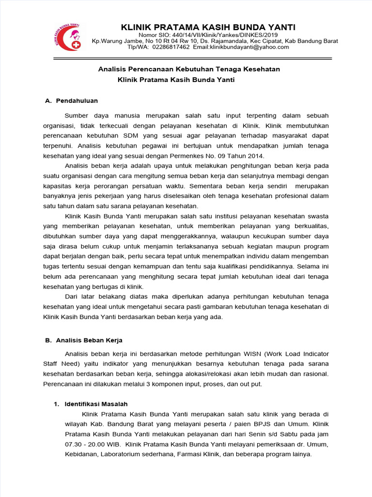 EP 1. 1 Analis Kebutuhan Tenaga SDM Klinik Kasih Bunda Yanti | PDF