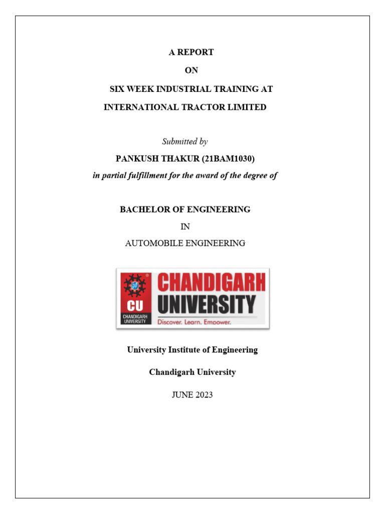 Six-Week Industrial Training Report at ITL | PDF | Gear | Axle